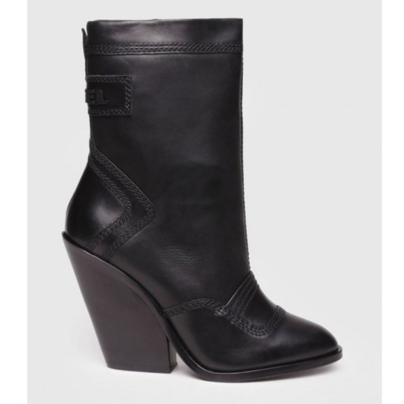 Diesel | Shoes | Leather Diesel Boots Heels Black Red | Poshmark